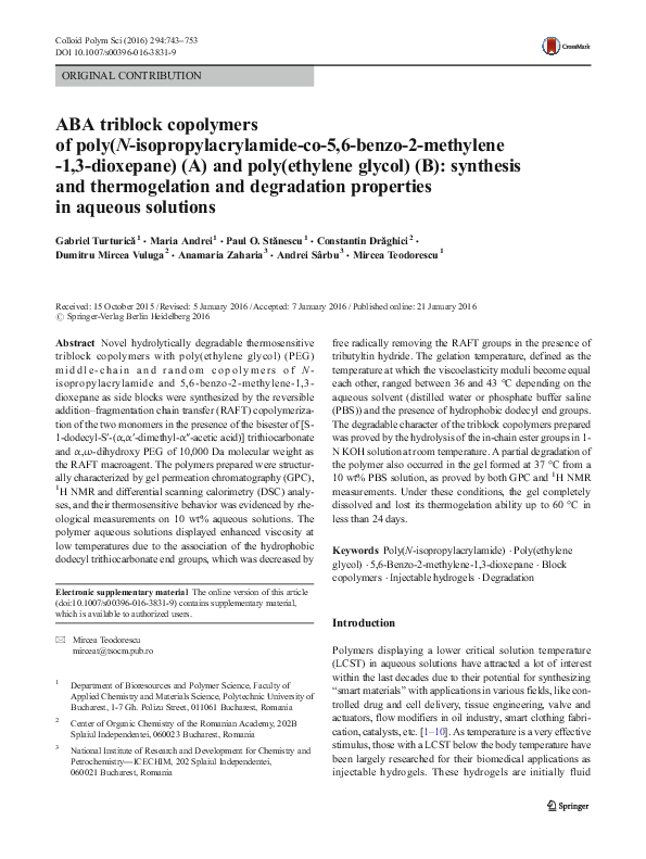 (PDF) ABA triblock copolymers of poly(N-isopropylacrylamide-co-5,6 ...