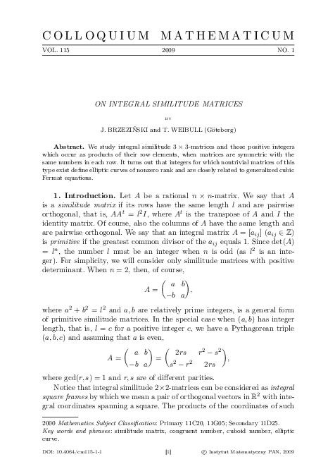 (PDF) On integral similitude matrices