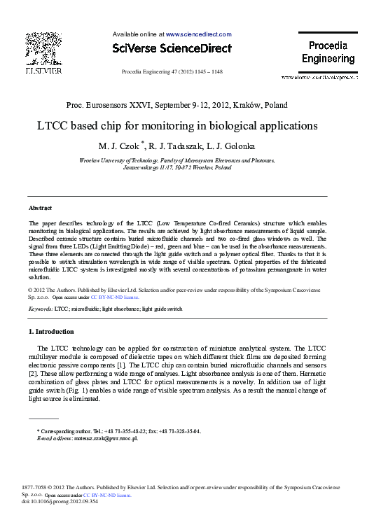 (PDF) LTCC based Chip for Monitoring in Biological Applications | Leszek Golonka - Academia.edu