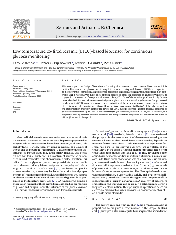 (PDF) Low temperature co-fired ceramic (LTCC)-based biosensor for continuous glucose monitoring ...