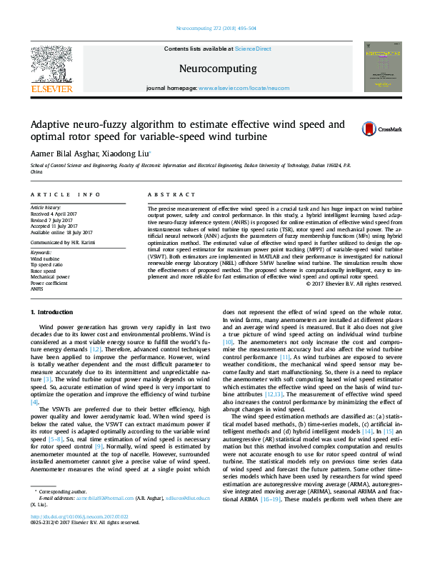 (PDF) Adaptive neuro-fuzzy algorithm to estimate effective wind speed and optimal rotor speed ...