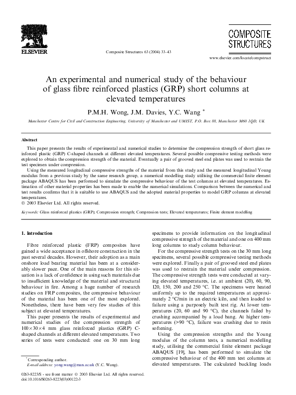 (PDF) An experimental and numerical study of the behaviour of glass ...