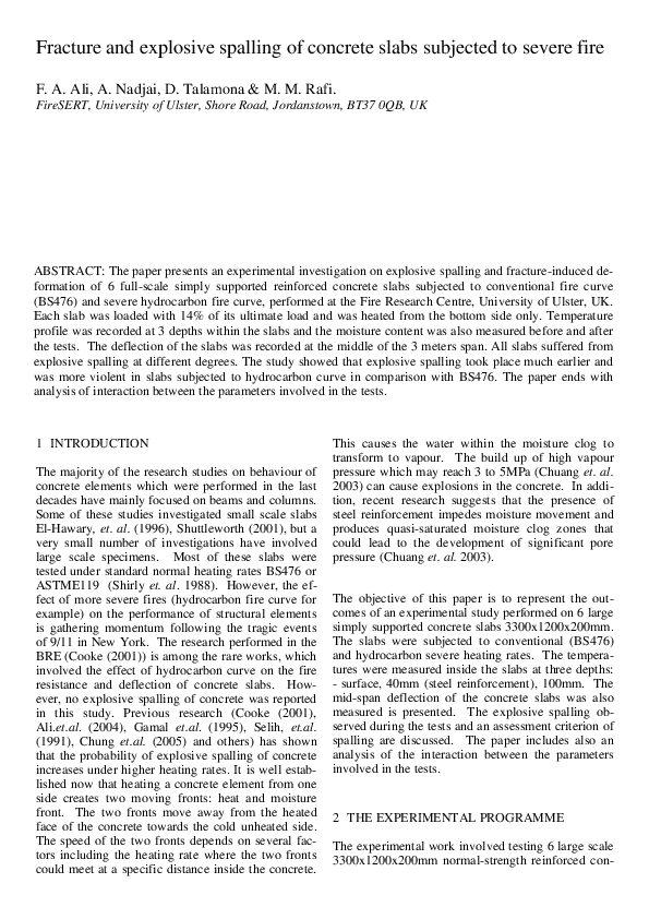 (PDF) Fracture and explosive spalling of concrete slabs subjected to ...