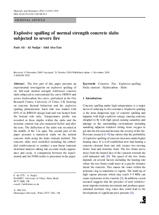 (PDF) Explosive spalling of normal strength concrete slabs subjected to ...