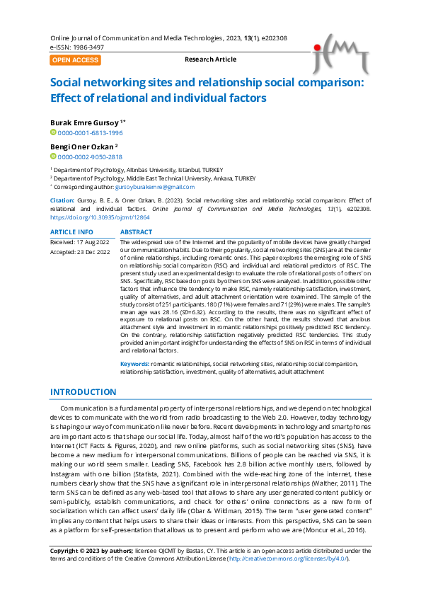 (PDF) Social networking sites and relationship social comparison ...