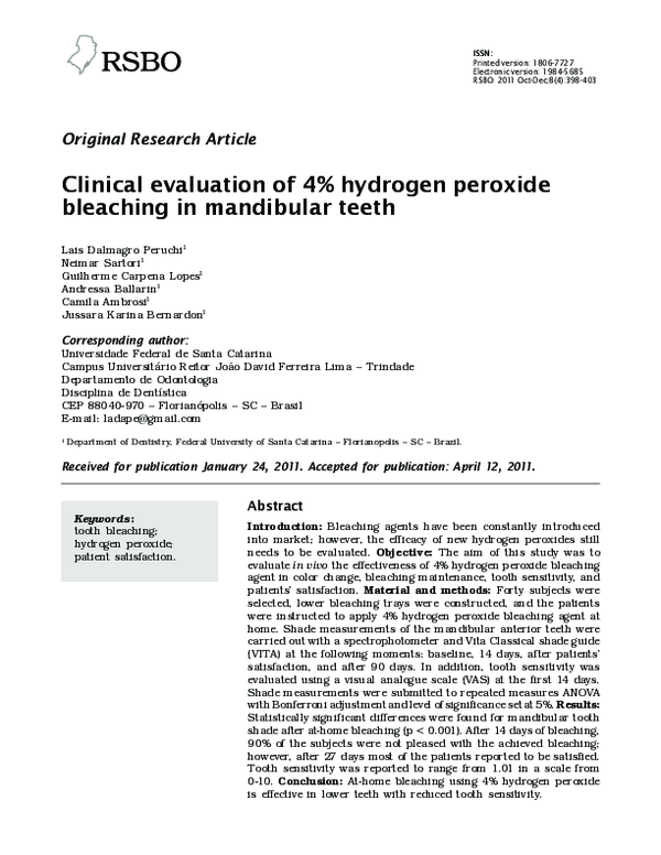 (PDF) Clinical evaluation of 4% hydrogen peroxide bleaching in ...