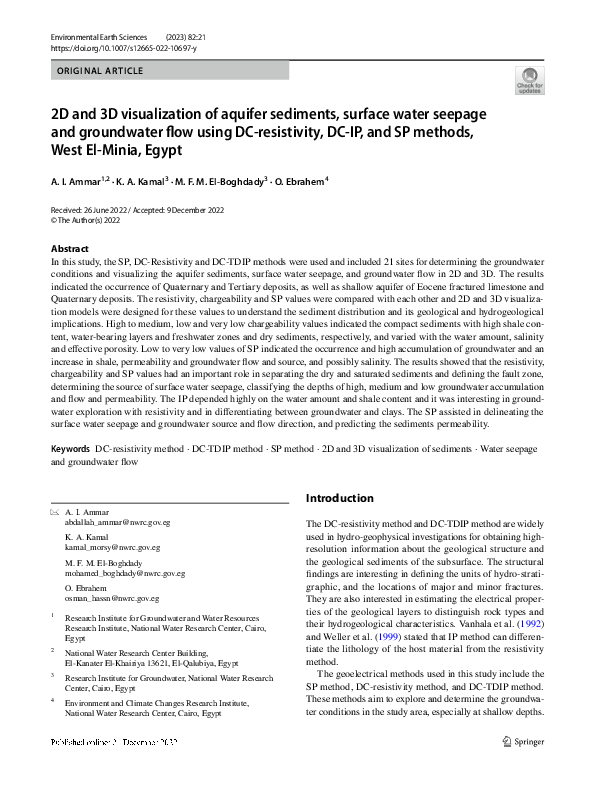 Pdf 2d And 3d Visualization Of Aquifer Sediments Surface Water