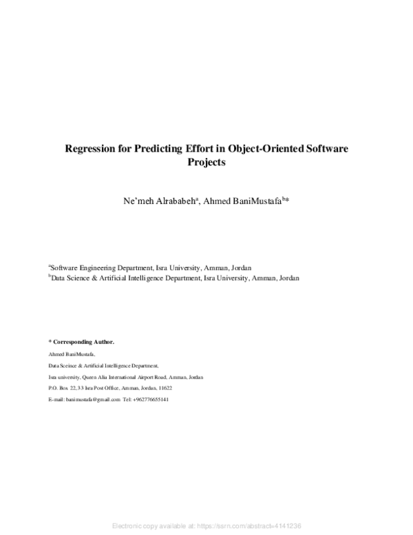 (PDF) Regression for Predicting Effort in Object-Oriented Software Projects