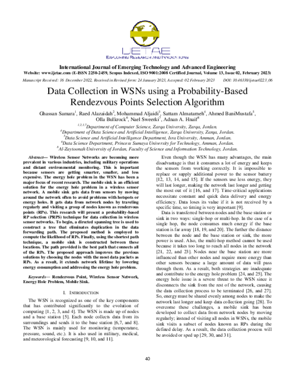 (PDF) Data Collection in WSNs using a Probability-Based Rendezvous Points Selection Algorithm