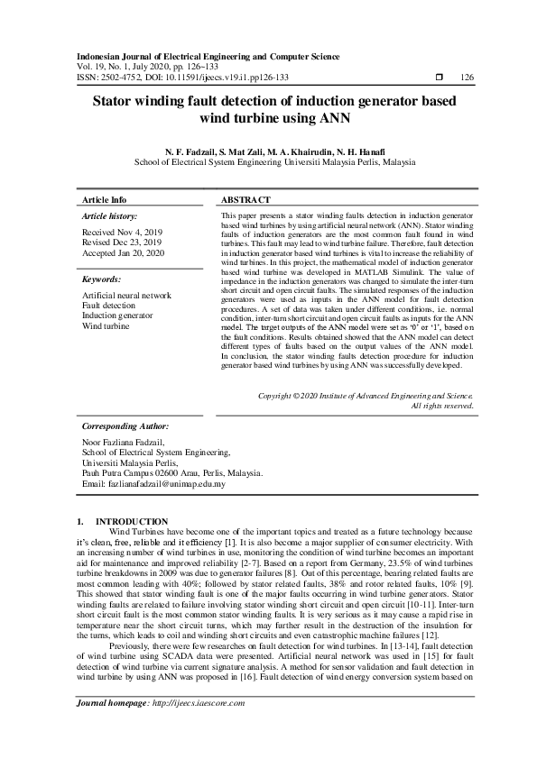 Pdf Stator Winding Fault Detection Of Induction Generator Based Wind