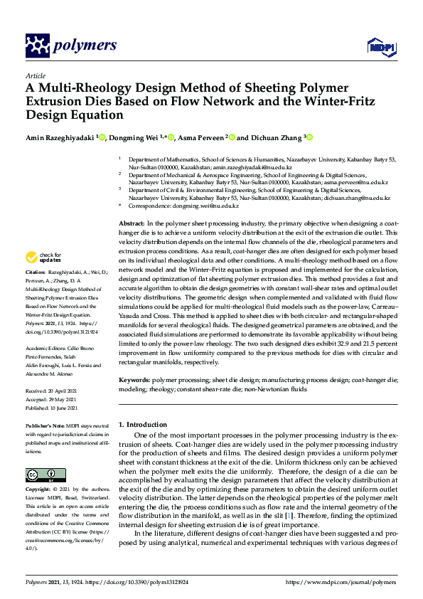 (PDF) A Multi-Rheology Design Method of Sheeting Polymer Extrusion Dies Based on Flow Network ...