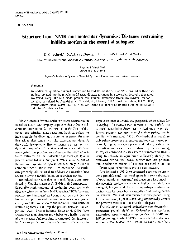 (PDF) Structure from NMR and molecular dynamics: Distance restraining inhibits motion in the ...