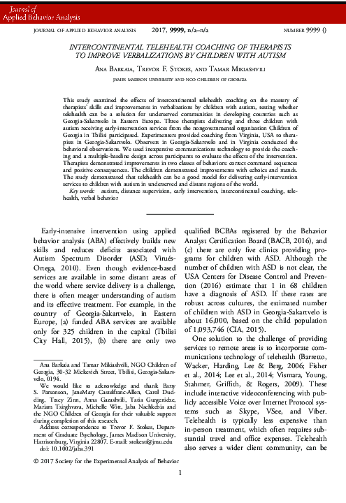 (PDF) Intercontinental telehealth coaching of therapists to improve ...