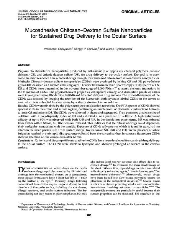(PDF) Mucoadhesive Chitosan–Dextran Sulfate Nanoparticles for Sustained ...