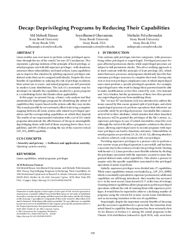 (PDF) Decap: Deprivileging Programs by Reducing Their Capabilities