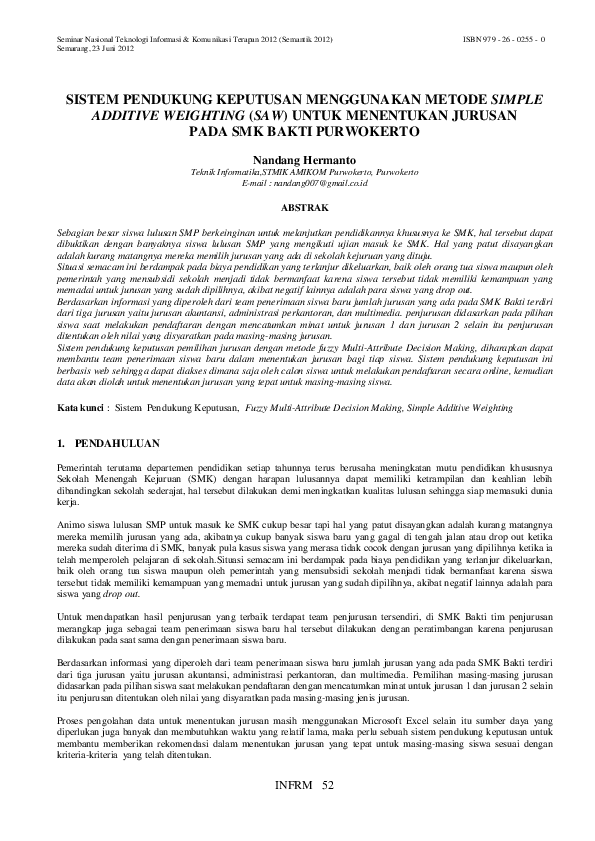 (PDF) Sistem Pendukung Keputusan Menggunakan Metode Simple Additive Weighting (Saw) Untuk ...
