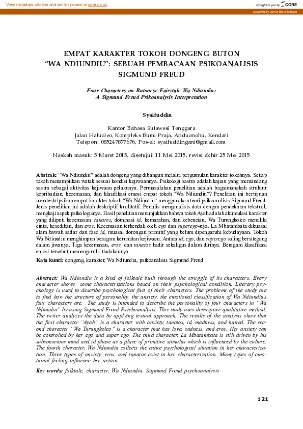 (PDF) EMPAT KARAKTER TOKOH DONGENG BUTON “WA NDIUNDIU”: SEBUAH ...