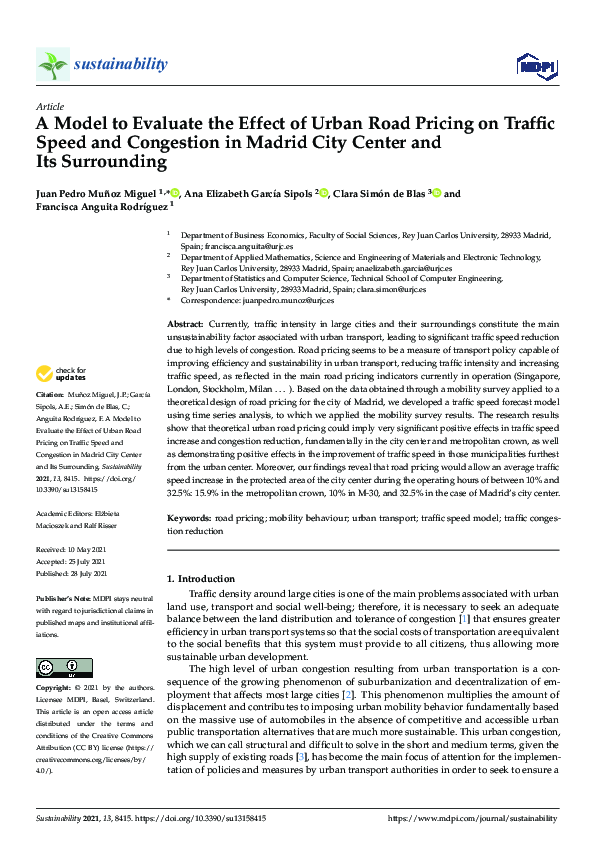 (PDF) A Model to Evaluate the Effect of Urban Road Pricing on Traffic Speed and Congestion in ...