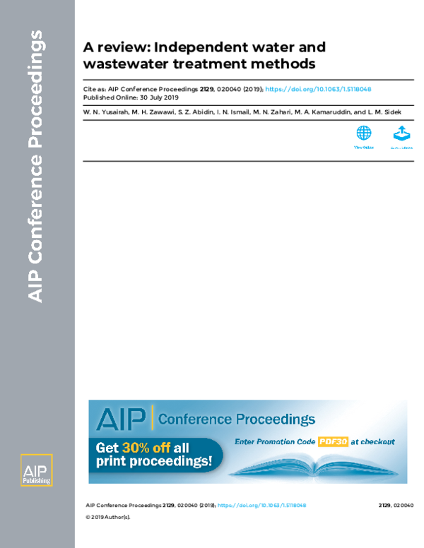(PDF) A review: Independent water and wastewater treatment methods