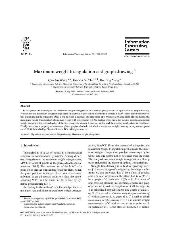 (PDF) Maximum weight triangulation and graph drawing (PDF) Maximum weight triangulation and graph drawing