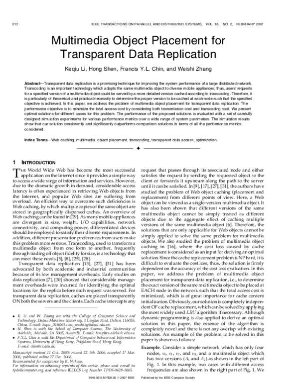 (PDF) Multimedia Object Placement for Transparent Data Replication