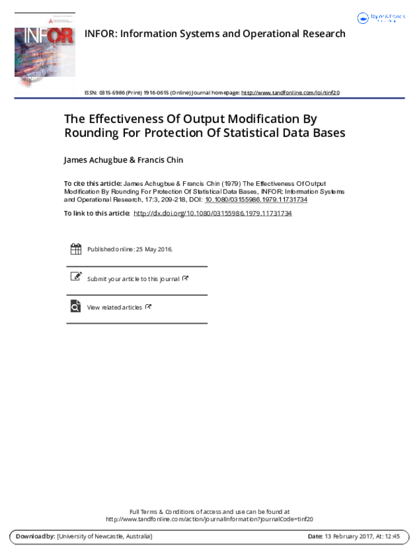 (PDF) The Effectiveness Of Output Modification By Rounding For Protection Of Statistical Data Bases*