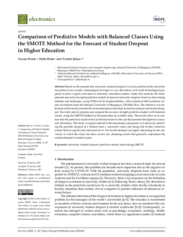 (PDF) Comparison of Predictive Models with Balanced Classes Using the SMOTE Method for the ...