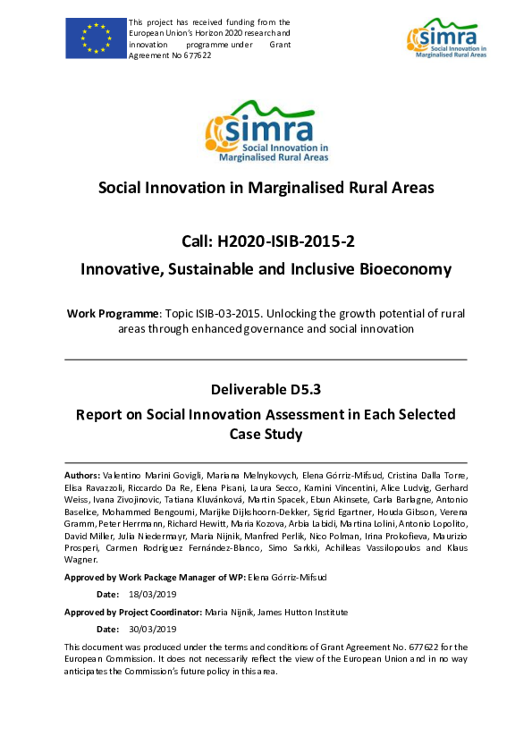 (PDF) Deliverable D5.3 Report on Social Innovation Assessment in Each ...