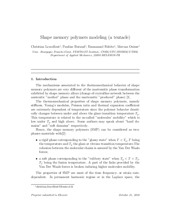 (PDF) Shape memory polymers modeling ( a tentacle )