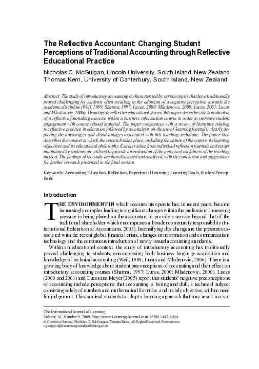 (PDF) The Reflective Accountant: Changing Student Perceptions of ...