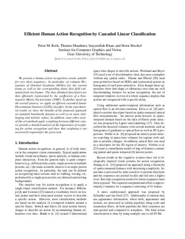 (PDF) Efficient human action recognition by cascaded linear classifcation