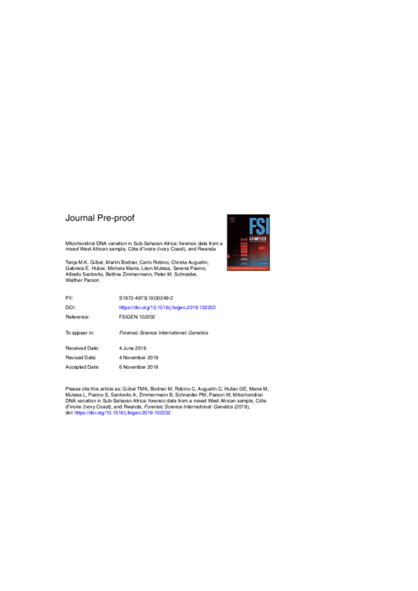 (PDF) Mitochondrial DNA variation in Sub-Saharan Africa: Forensic data ...