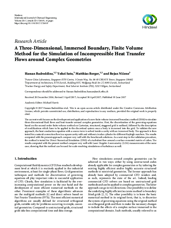 (PDF) A Three-Dimensional, Immersed Boundary, Finite Volume Method for ...
