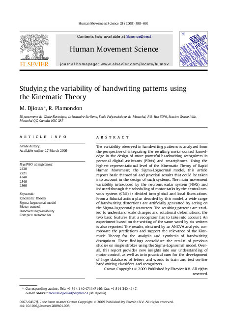 (PDF) Studying the variability of handwriting patterns using the Kinematic Theory