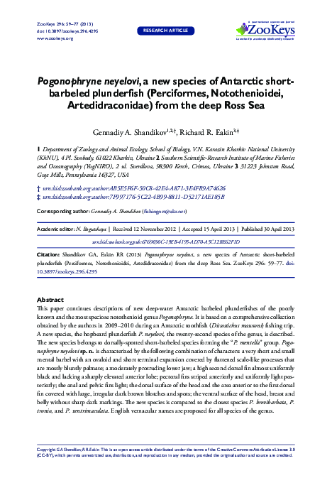 (PDF) Pogonophryne neyelovi, a new species of Antarctic short-barbeled ...
