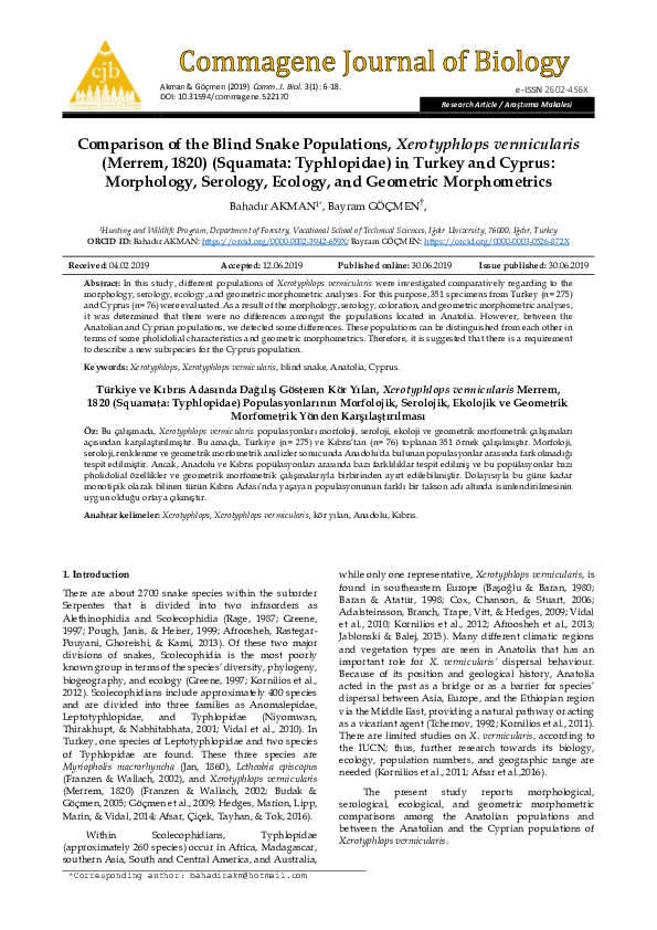 (PDF) Comparison of the Blind Snake Populations, Xerotyphlops ...
