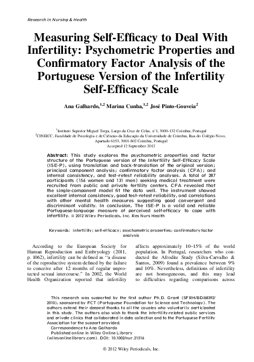 (PDF) Measuring self-efficacy to deal with infertility: Psychometric properties and confirmatory ...