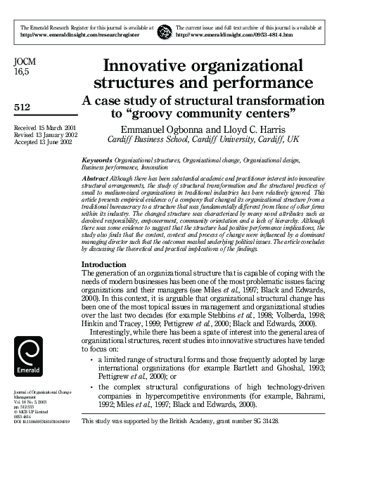 (PDF) Innovative organizational structures and performance