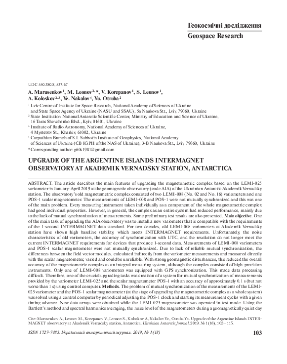 (PDF) Upgrade of the Argentine Islands INTERMAGNET observatory at ...