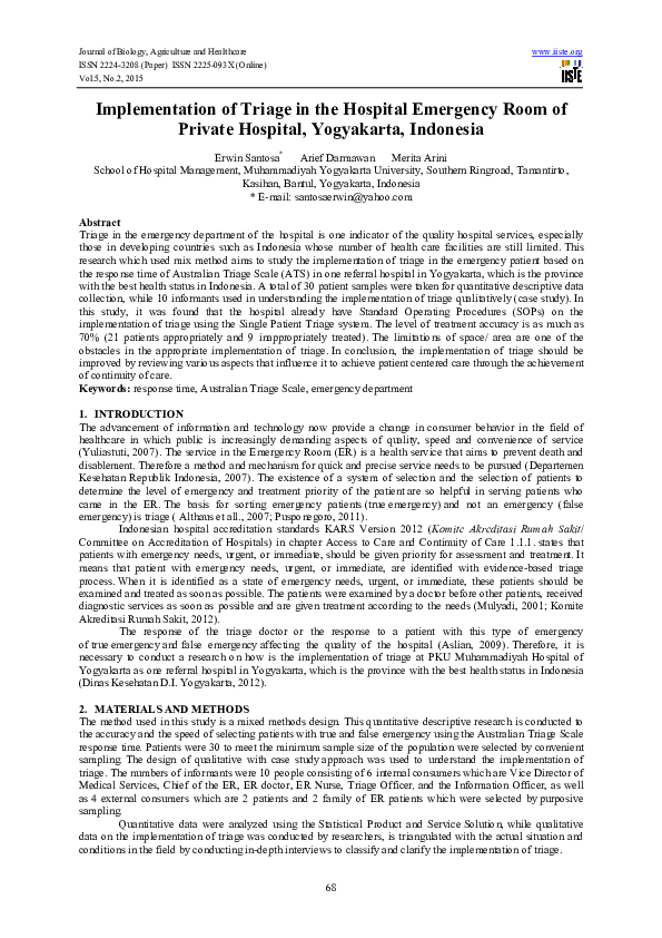 (PDF) Implementation of Triage in the Hospital Emergency Room of ...