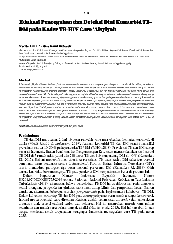 (PDF) Edukasi Pencegahan Dan Deteksi Dini Komorbid TB-DM Pada Kader TB-HIV Care 'Aisyiyah