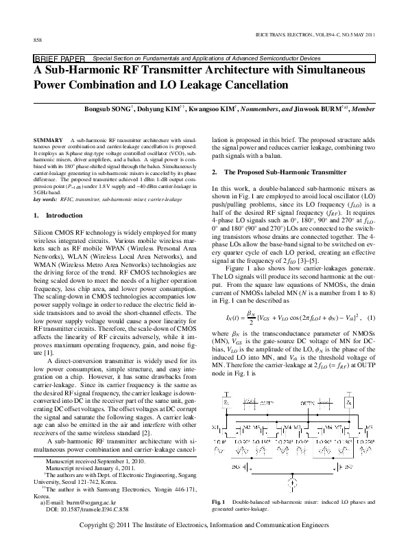 (PDF) A Sub-Harmonic RF Transmitter Architecture with Simultaneous Power Combination and LO ...
