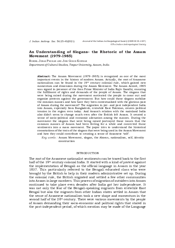 (PDF) An Understanding of Slogans-the Rhetoric of the Assam Movement ...