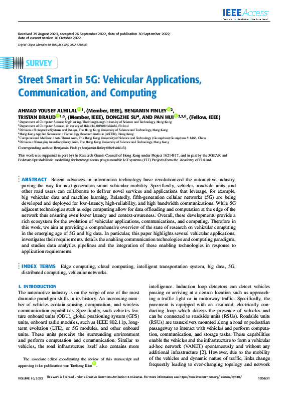 (PDF) Street Smart in 5G: Vehicular Applications, Communication, and ...