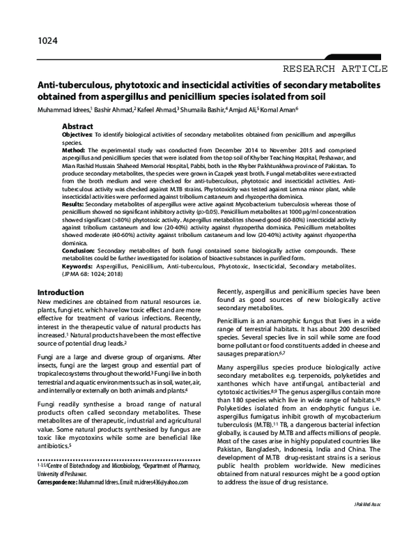 (PDF) Anti-tuberculous, phytotoxic and insecticidal activities of ...