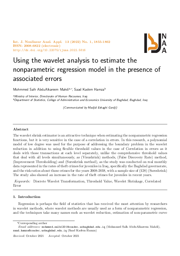 (PDF) Using the wavelet analysis to estimate the nonparametric regression model in the presence ...