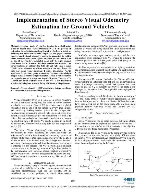 Pdf Implementation Of Stereo Visual Odometry Estimation For Ground