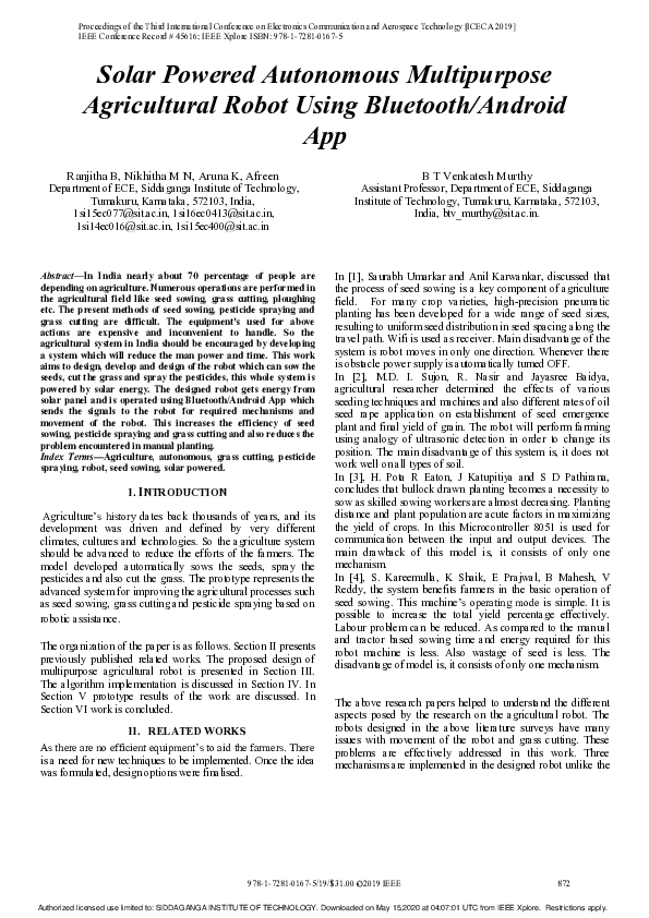 (PDF) Solar Powered Autonomous Multipurpose Agricultural Robot Using ...