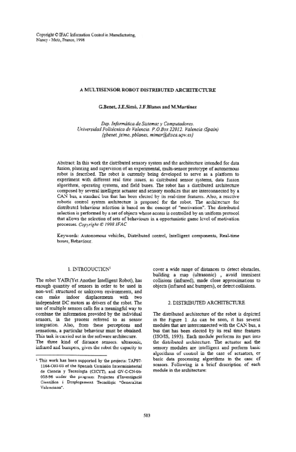 Pdf A Multisensor Robot Distributed Architecture