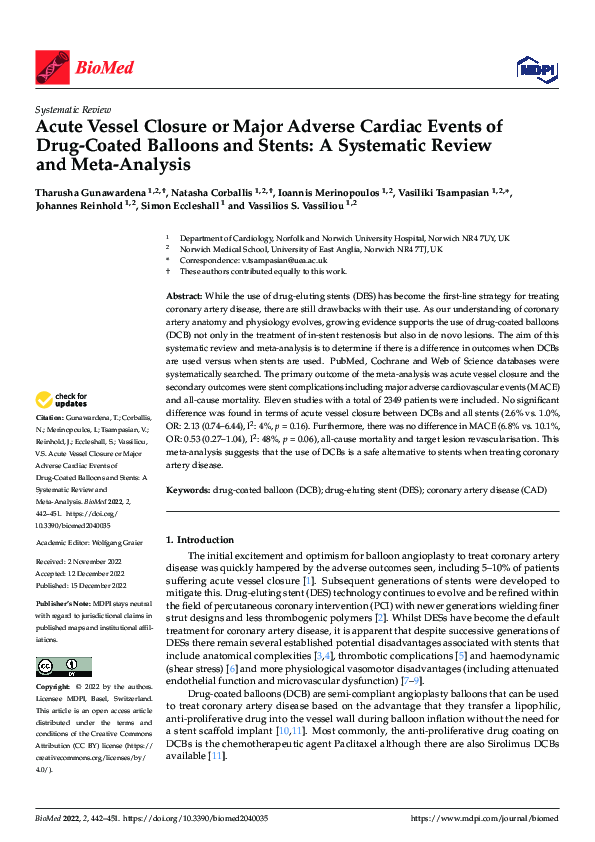 (PDF) Acute Vessel Closure or Major Adverse Cardiac Events of Drug ...